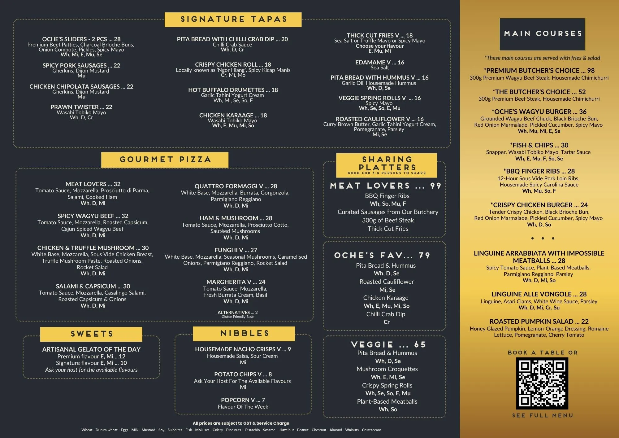 Oche Clarke Quay - Menu Page